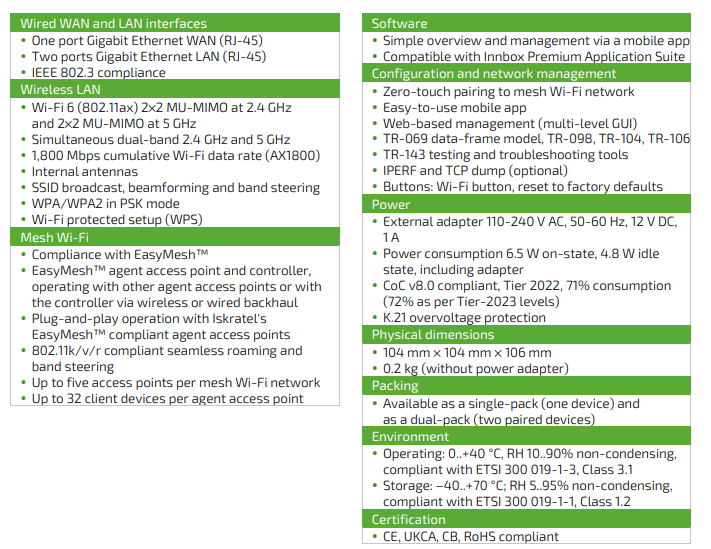 Pod Wi-Fi Mesh Iskratel Innbox M92
