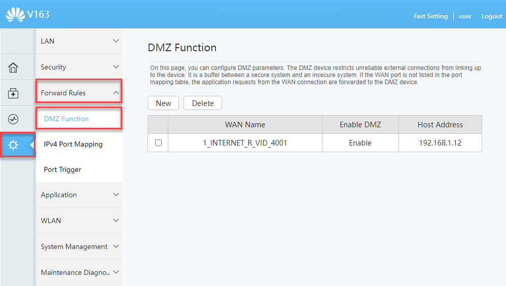 TUTO - Mettre un appareil en DMZ sur ma box Huawei OptiXstar V163